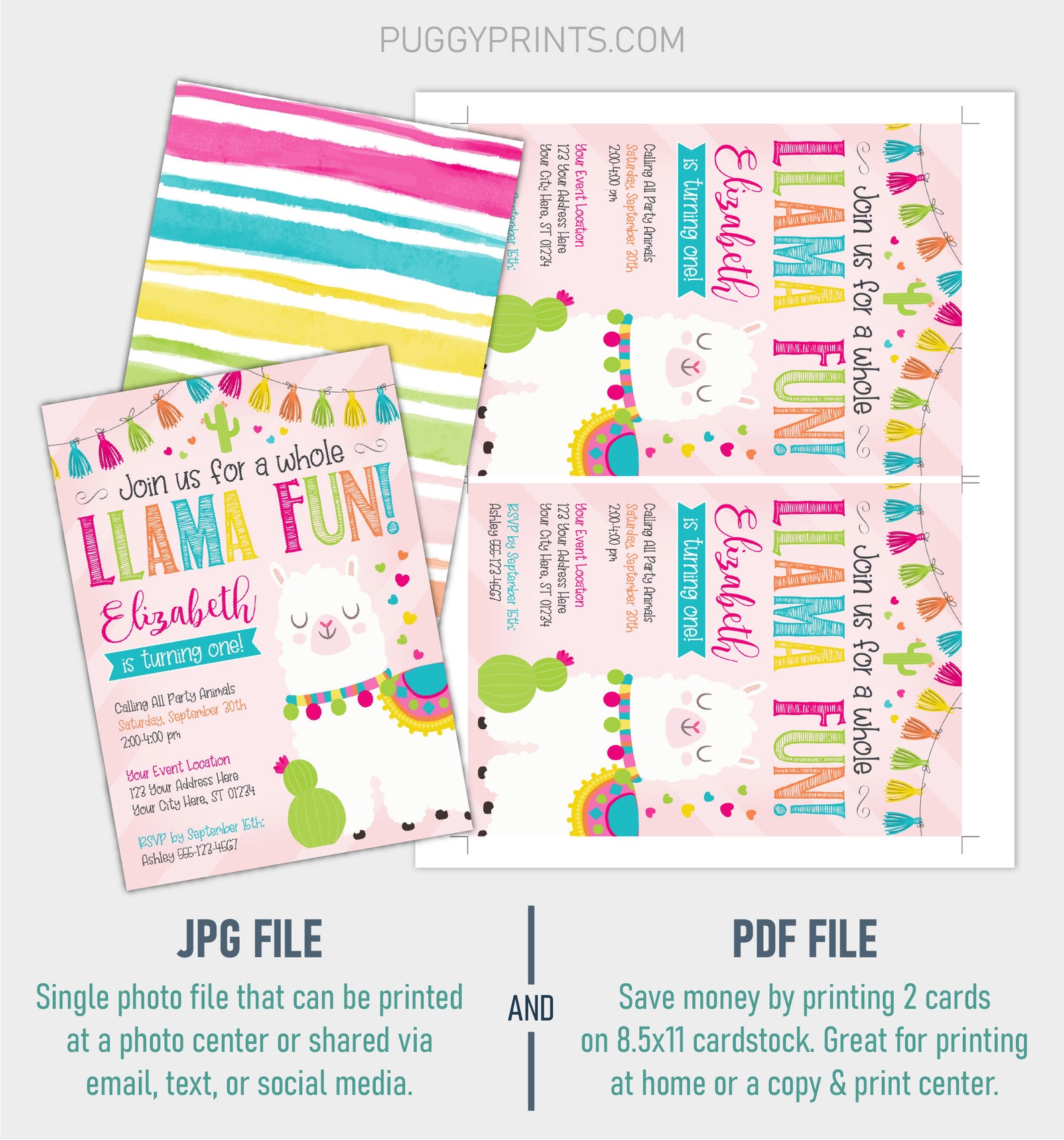 Llama Birthday Invitation Editable Llama Invitation Template | Etsy