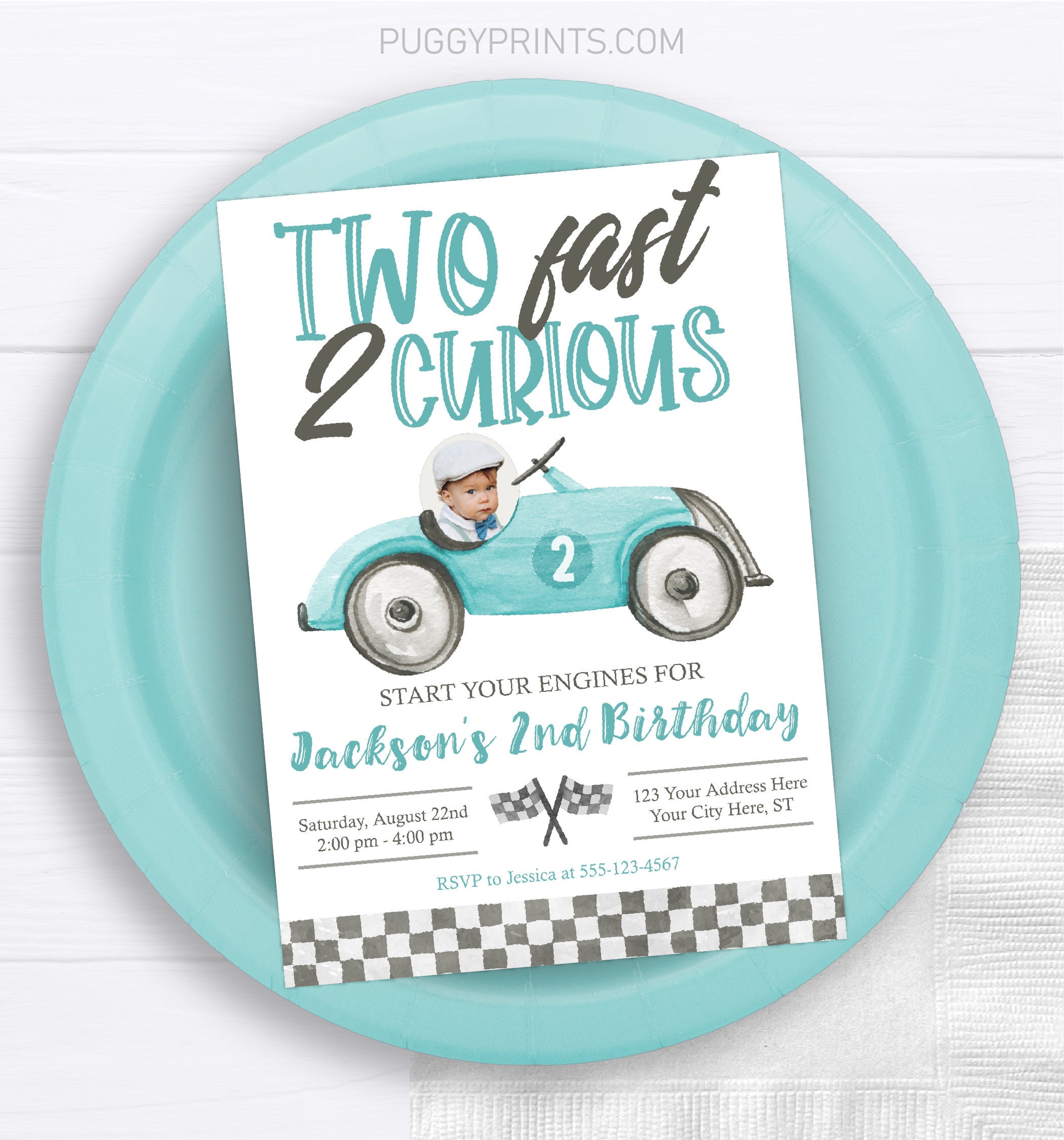 Two Fast Birthday Invitation Editable 2 Curious Invitation Template Printable Racing Invite With Photo Vintage Race Car Birthday Party Etsy