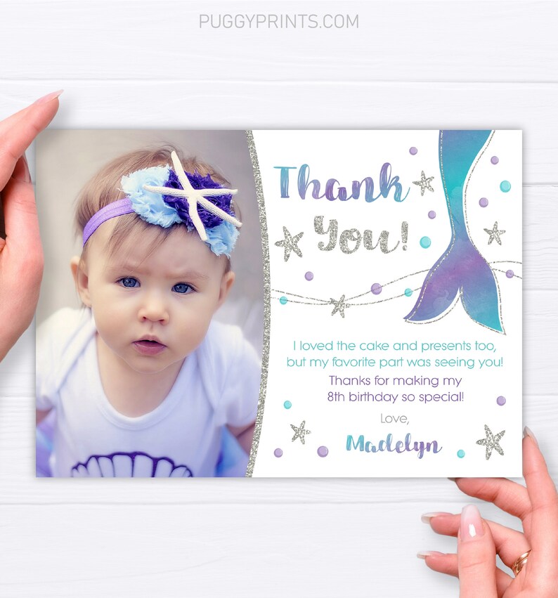 Mermaid Thank You Card Editable Mermaid Birthday Thank You - Etsy