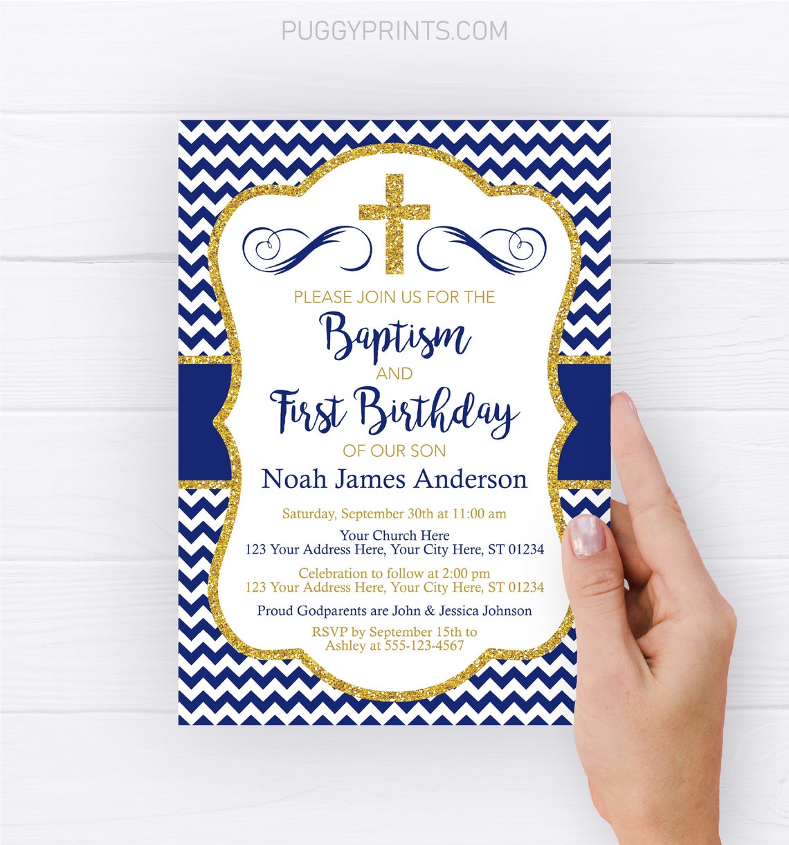 Boy Baptism and First Birthday Invitation, Editable Baptism and ...