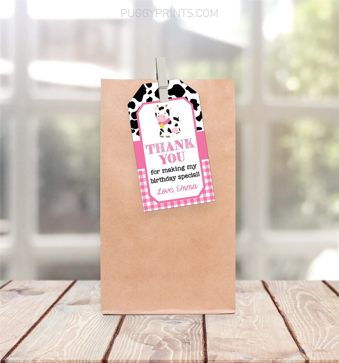 Cow Birthday Party Favor Tags, Editable Cow Favor Tags Template ...