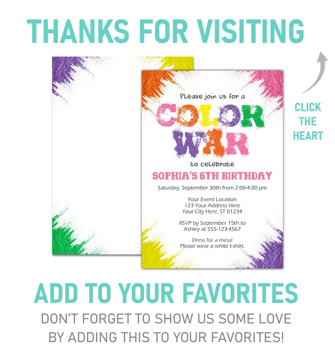 Color War Birthday Invitation Editable Template Online | Etsy
