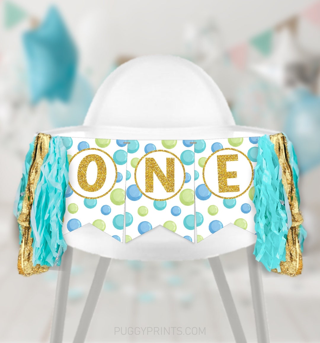 Bubble 1st Birthday High Chair Banner, Printable Boy Bubble First ...