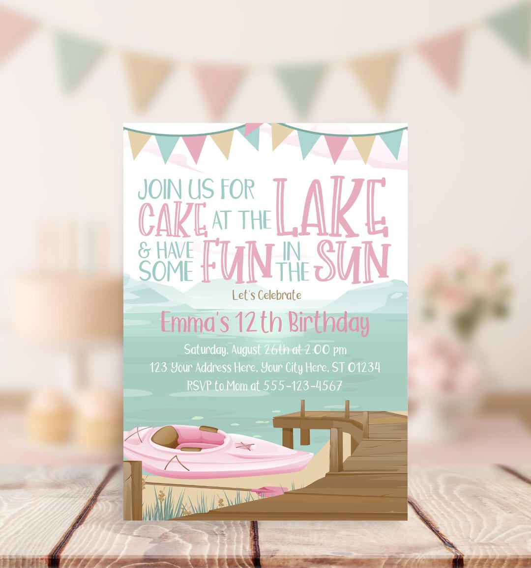 Lake Birthday Invitation: Editable Summer Camp, Kayak Party (5x7 ...