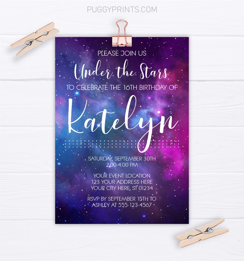 Galaxy Birthday Invitation Editable Template Online - Etsy
