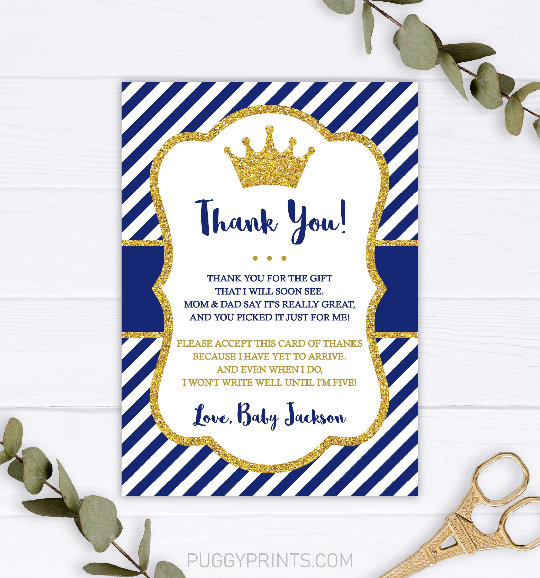 Prince Baby Shower Thank You Card Editable Prince Thank You | Etsy