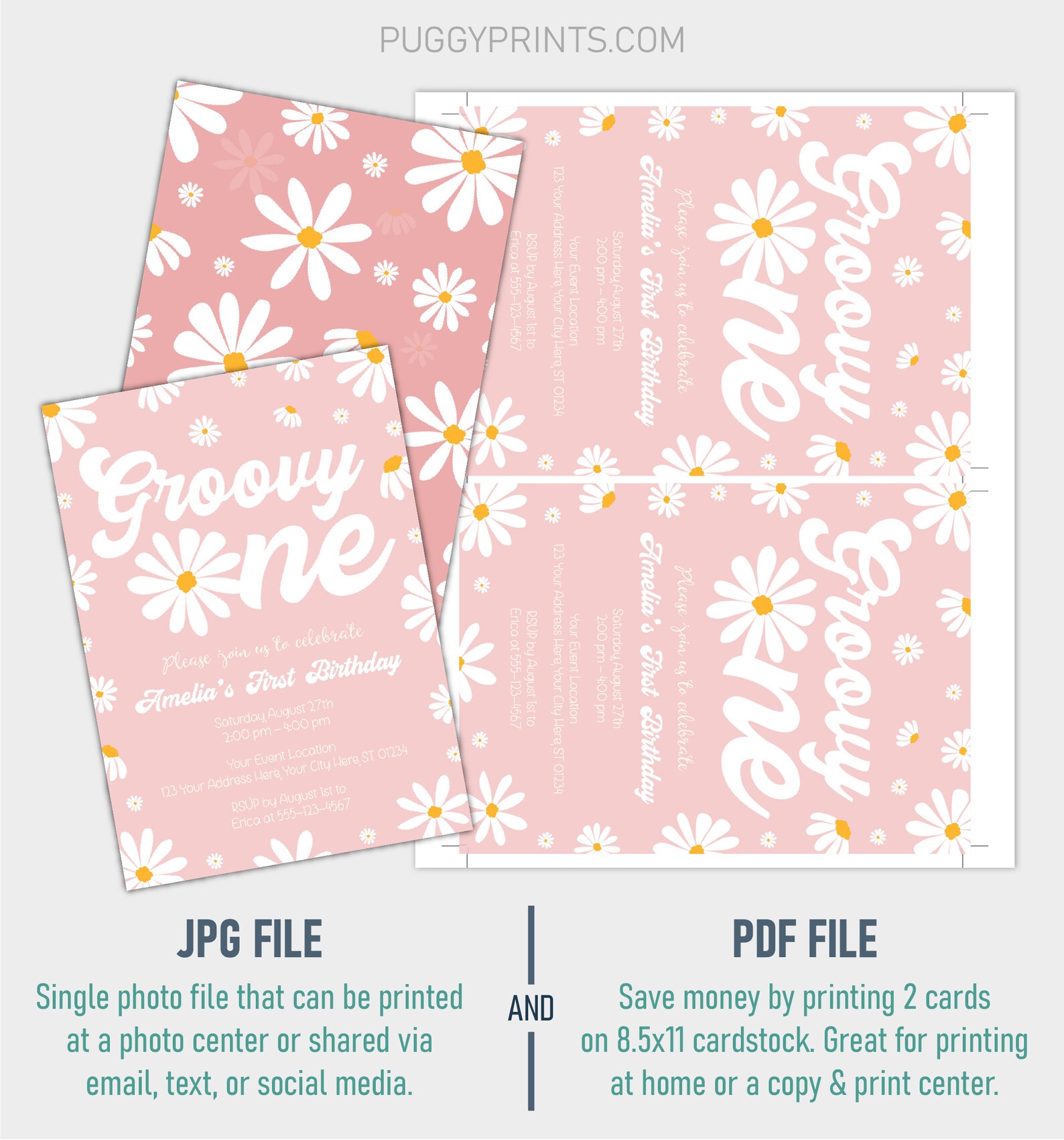 Groovy One Retro Daisy Invitation Editable Daisy Invitation | Etsy