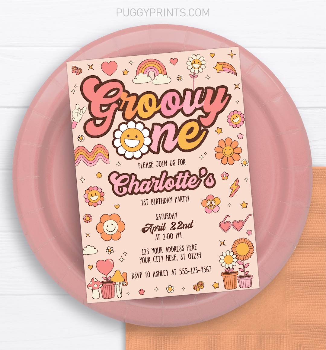 Groovy One Invitation Editable Groovy Birthday Invitation - Etsy