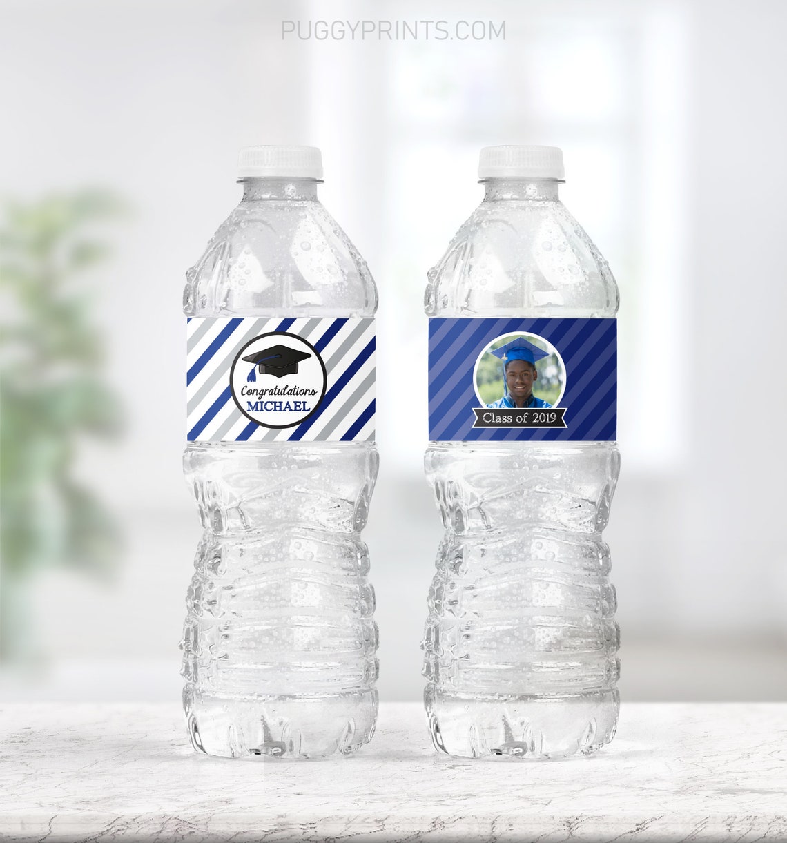 Graduation Party Water Bottle Labels Royal Blue and Silver - Etsy