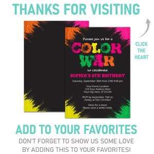 Color War Birthday Invitation, Editable Color War Invitation Template ...