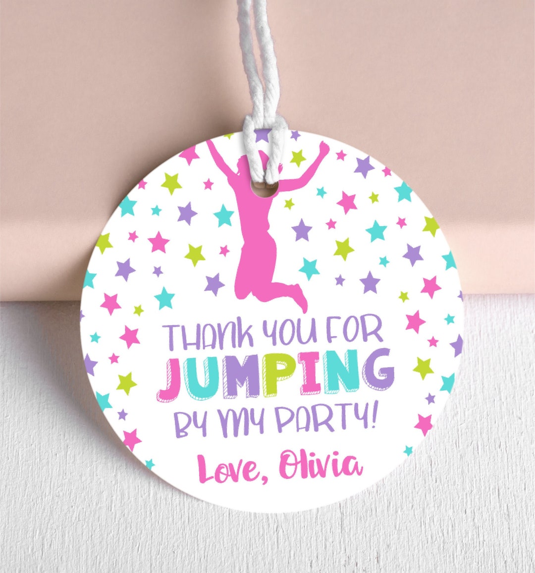 Jump Round Labels, Editable Jump Thank You Favor Tags, Jump Birthday ...