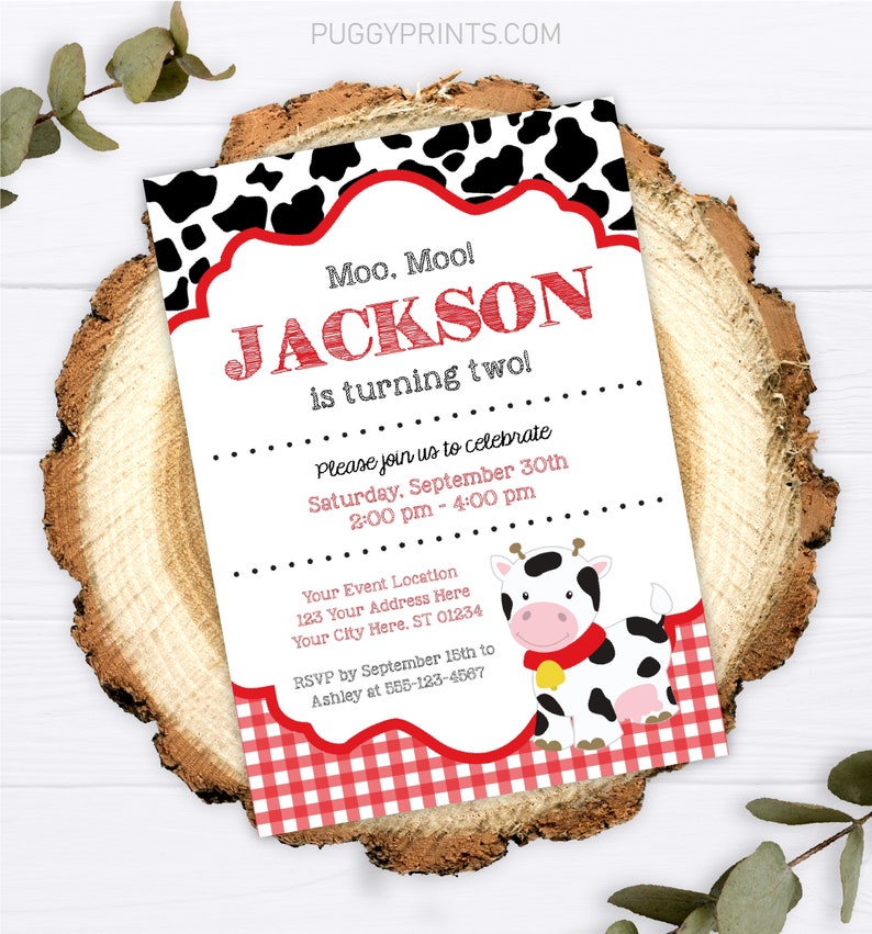 Cow Birthday Invitation Editable Cow Invitation Template - Etsy