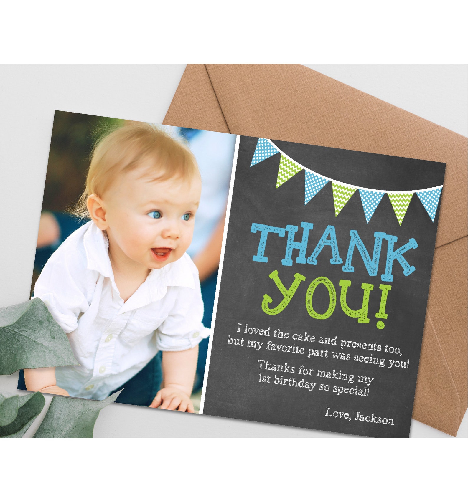 First Birthday Thank You Card With Photo Editable Template - Etsy
