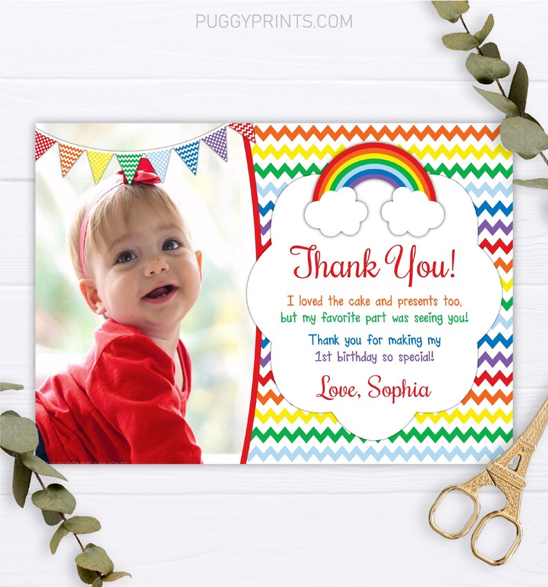 Rainbow Birthday Thank You Card Editable Rainbow Thank You - Etsy