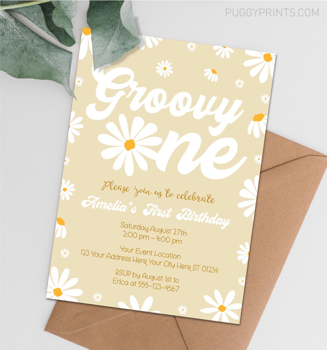 Groovy One Retro Daisy Invitation Editable Daisy Invitation - Etsy