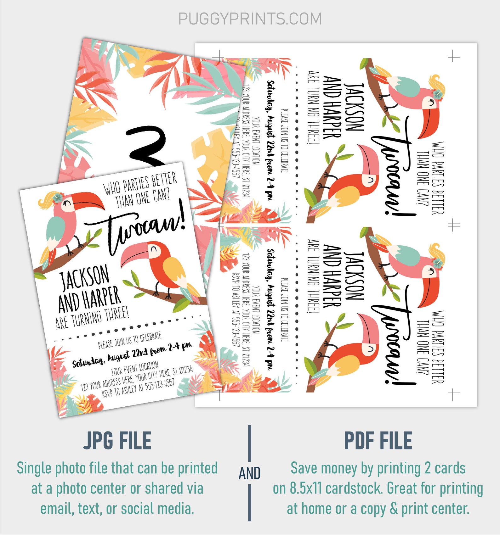Toucan Birthday Invitation Editable Twocan Invitation - Etsy