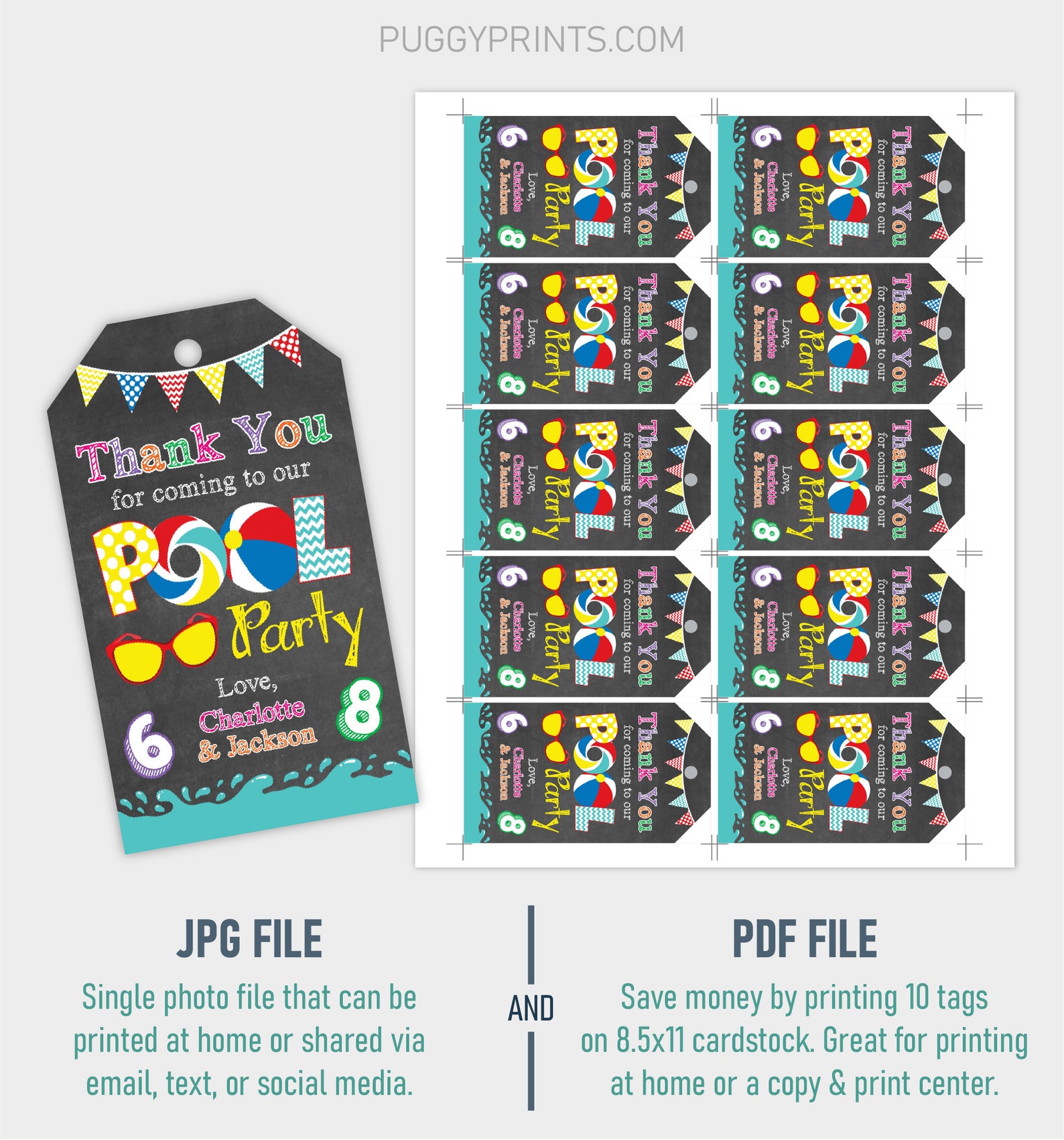 Pool Party Favor Tags Editable Pool Party Birthday Party - Etsy