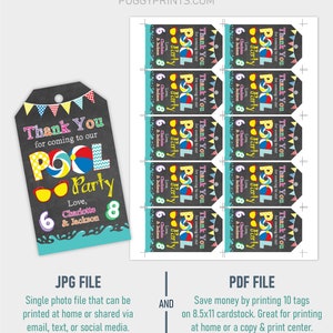 Pool Party Favor Tags, Editable Pool Party Birthday Party Favor Tags ...