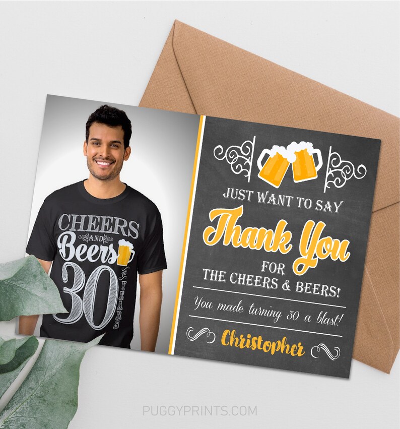 Cheers and Beers Thank You Card With Photo Editable Template - Etsy