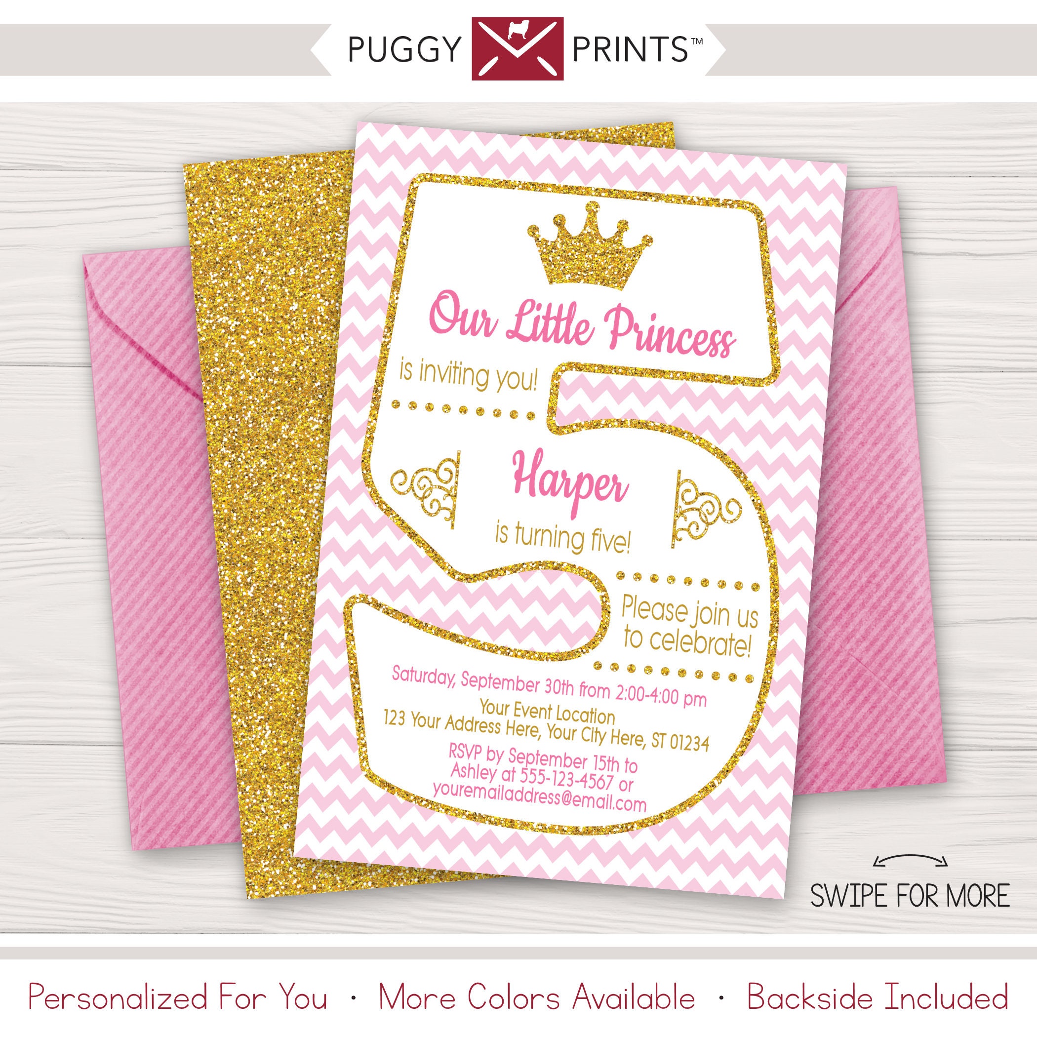 Princess 5th Birthday Invitation Card Princess 5th Birthday Invitation Card