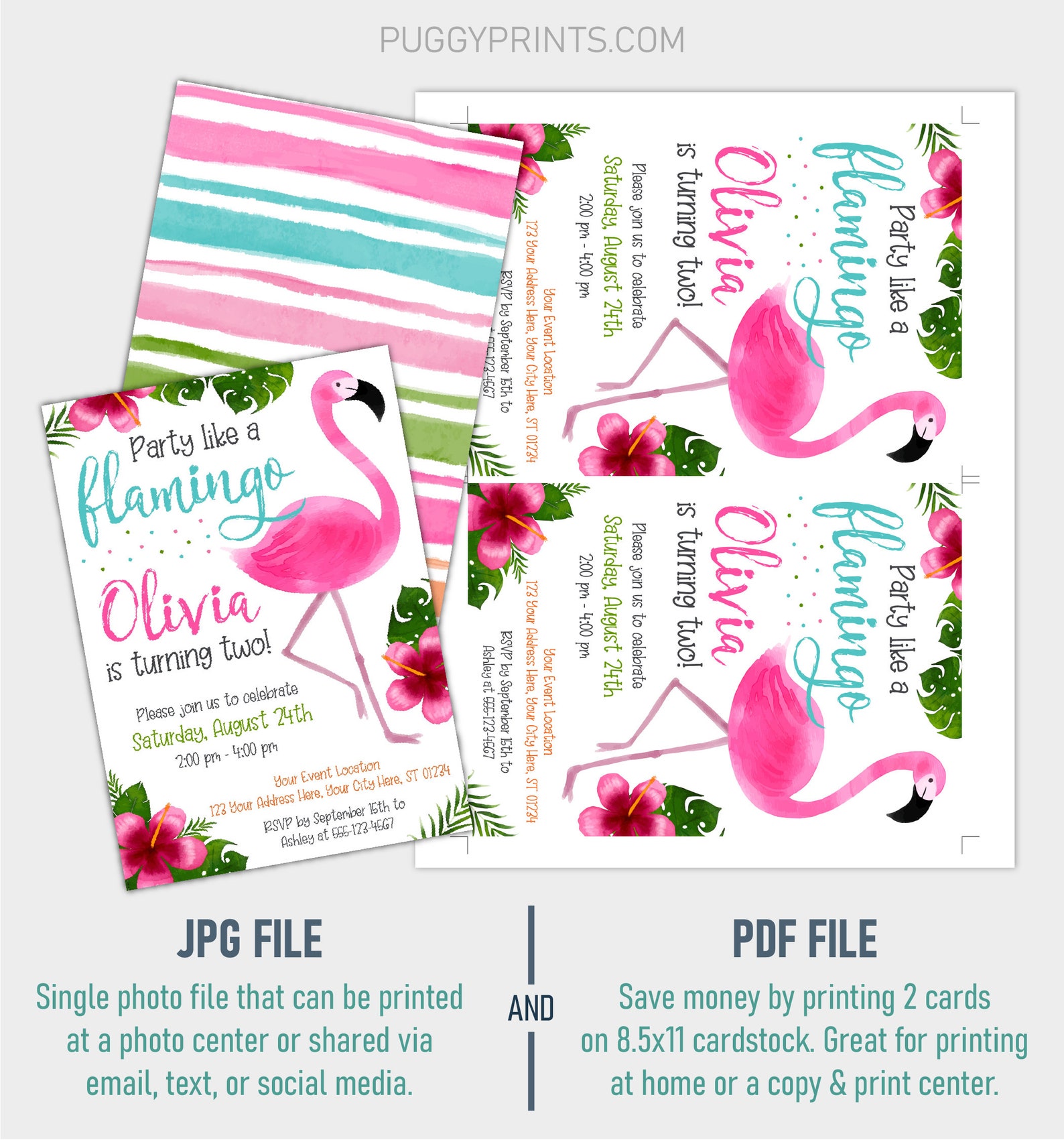 Flamingo Birthday Invitation Editable Flamingo Invitation | Etsy