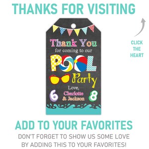 Pool Party Favor Tags, Editable Pool Party Birthday Party Favor Tags ...