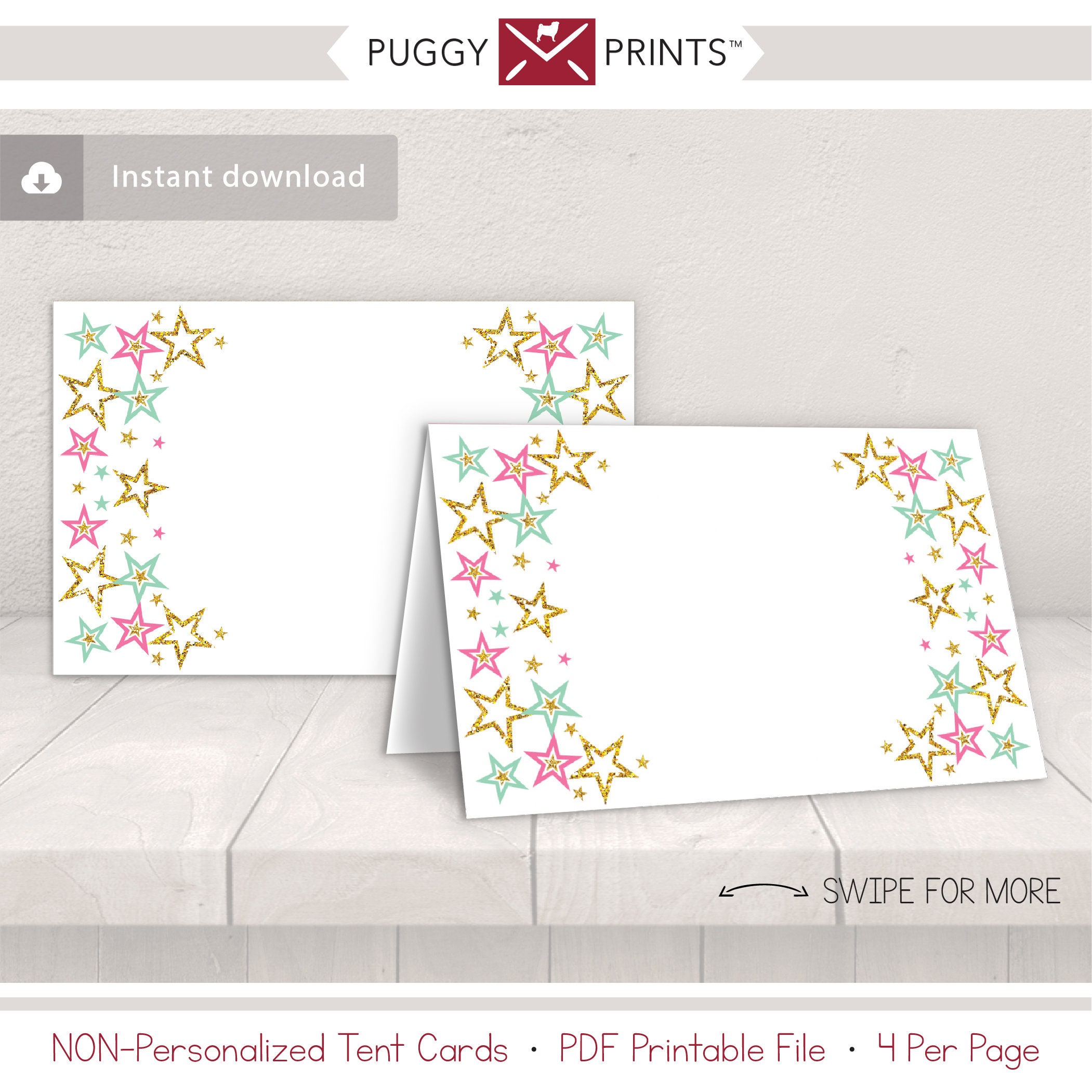 Twinkle Twinkle Little Star Birthday Tent Cards Pink Mint | Etsy