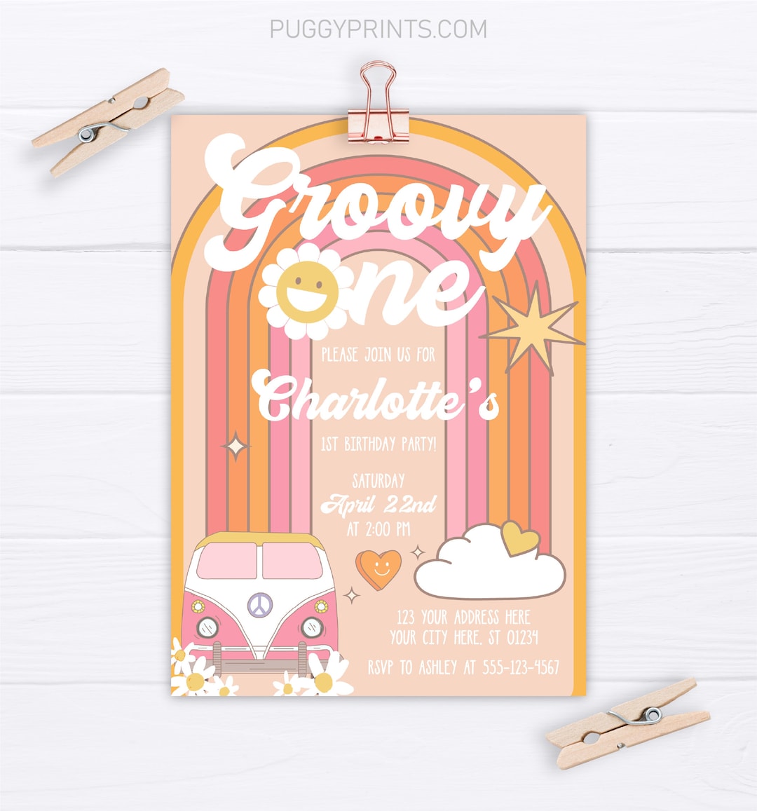 Groovy One Invitation, Editable Groovy Birthday Invitation Template ... Groovy One Invitation, Editable Groovy Birthday Invitation Template ...