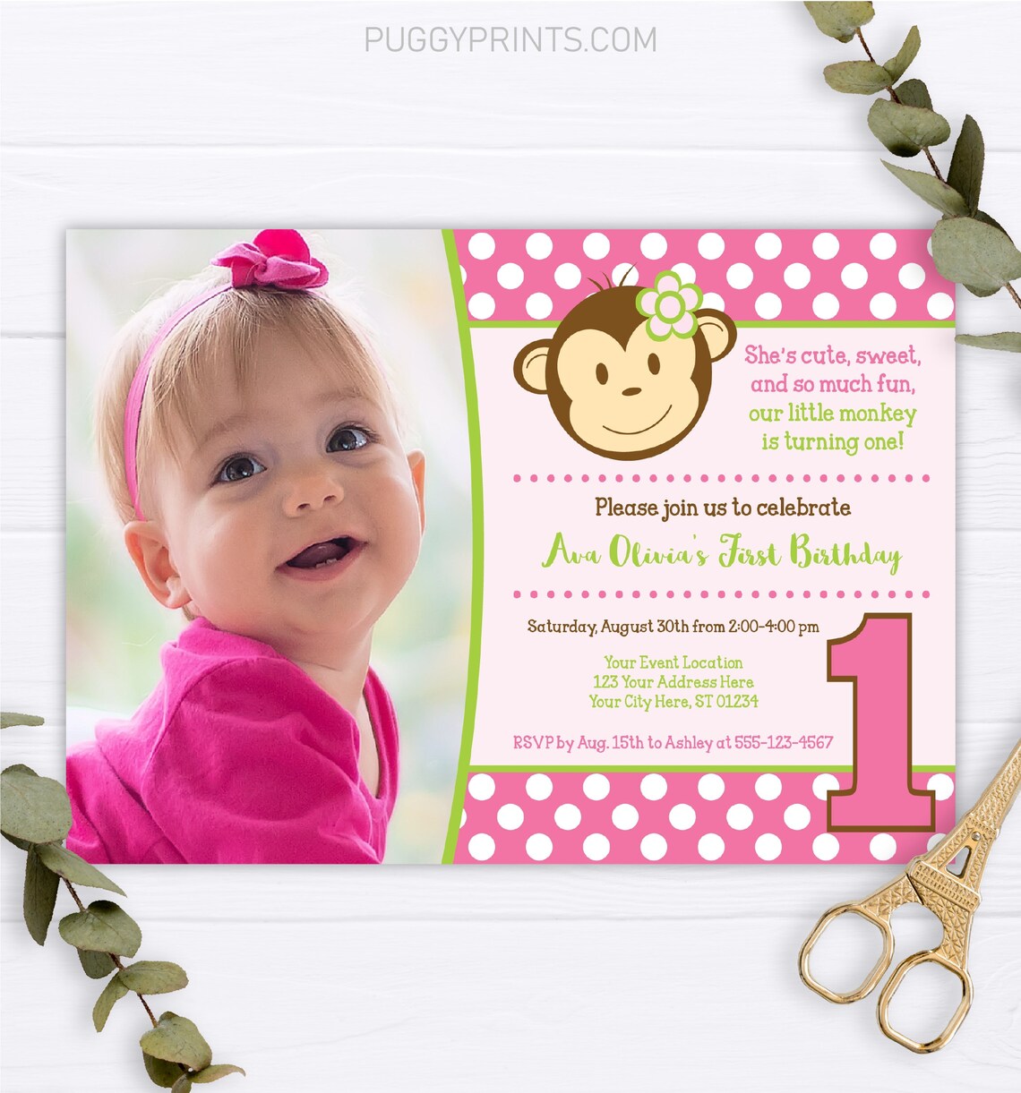 Mod Monkey Birthday Invitation Editable Monkey Birthday - Etsy