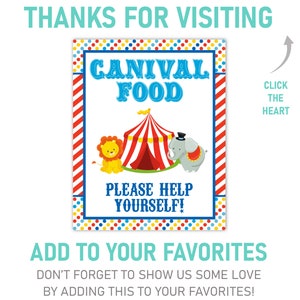 Carnival Food Sign Printable Circus Birthday Party Sign - Etsy