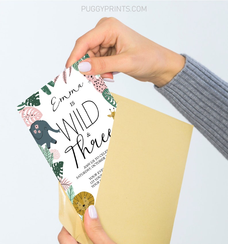 Safari Wild and Three Invitation Editable Jungle Third - Etsy