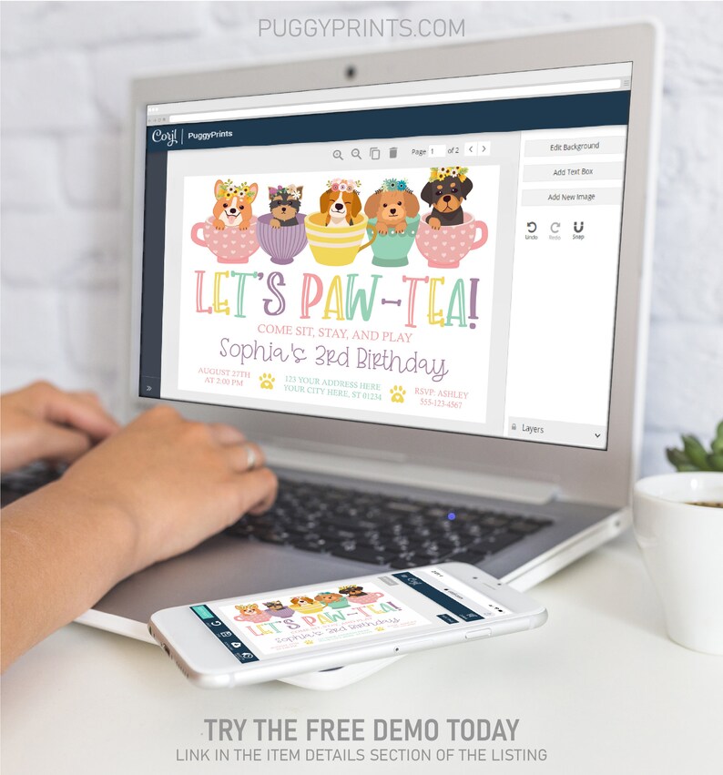 Dog Tea Party Birthday Invitation Editable Let's Paw Tea | Etsy