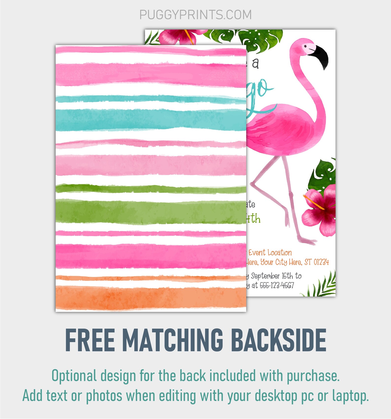 Flamingo Birthday Invitation Editable Flamingo Invitation | Etsy