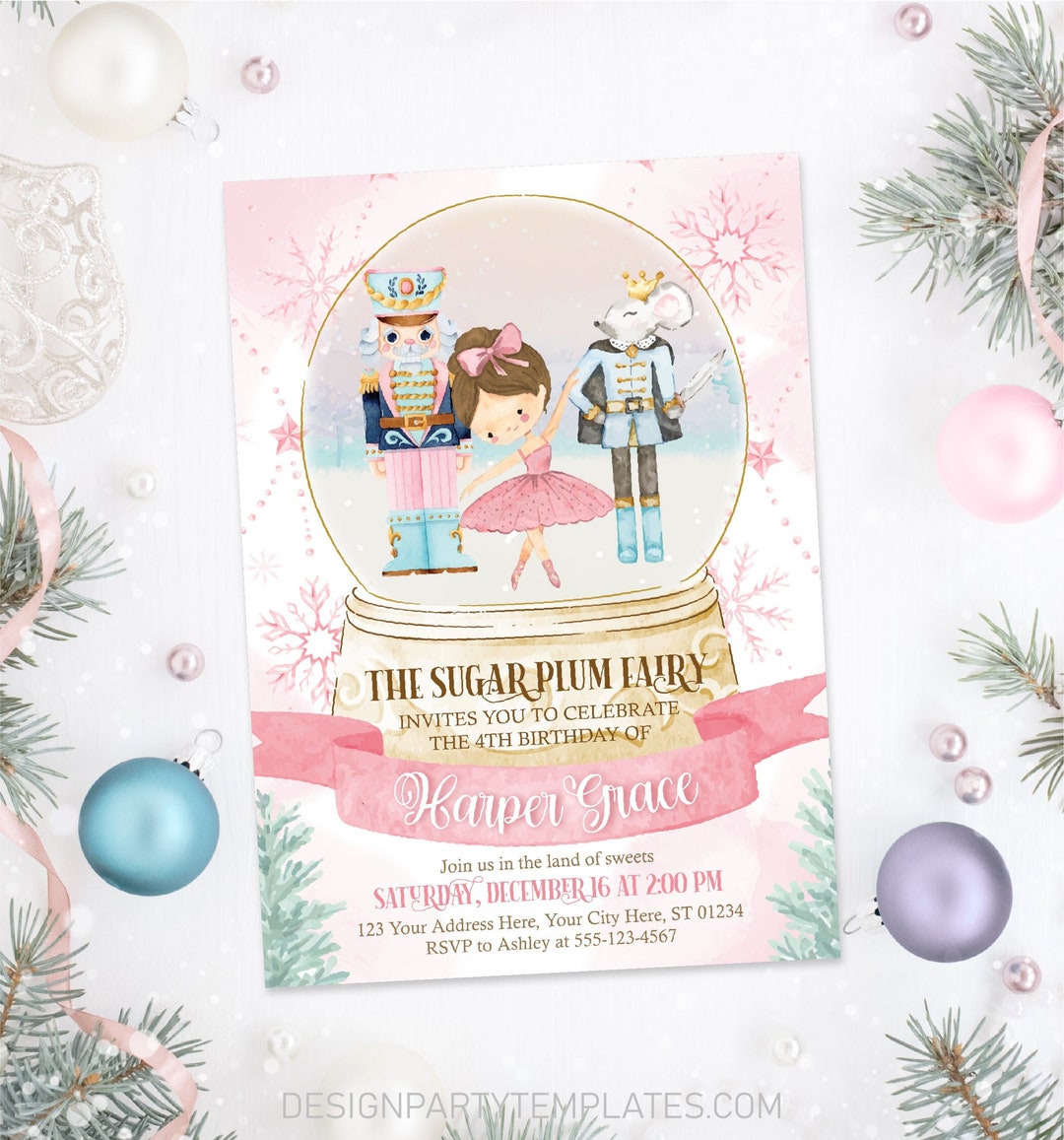 Editable Nutcracker Birthday Invitation Printable Girl Sugar Plum Fairy ...
