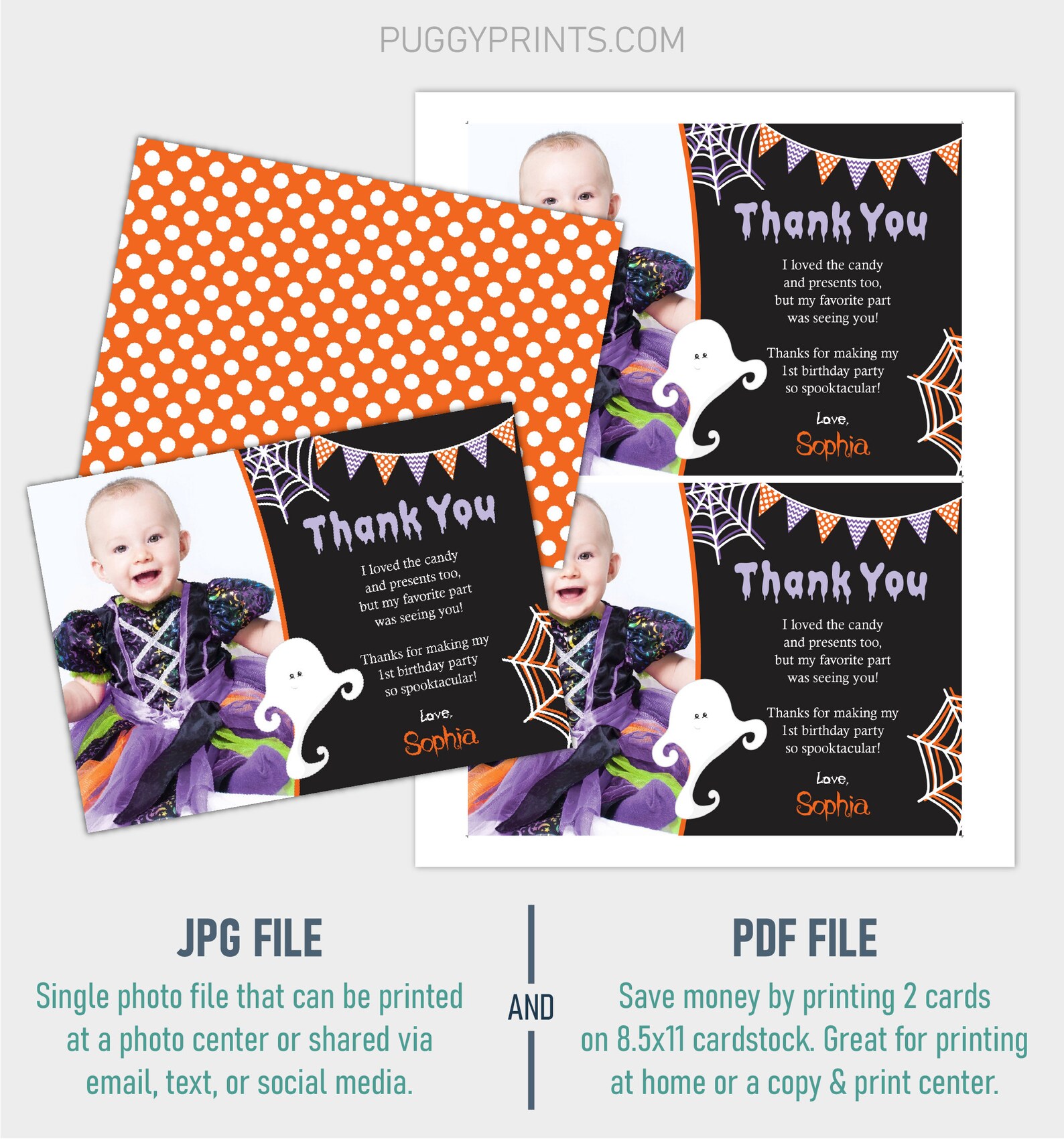 Halloween Birthday Thank You Card With Photo Editable - Etsy