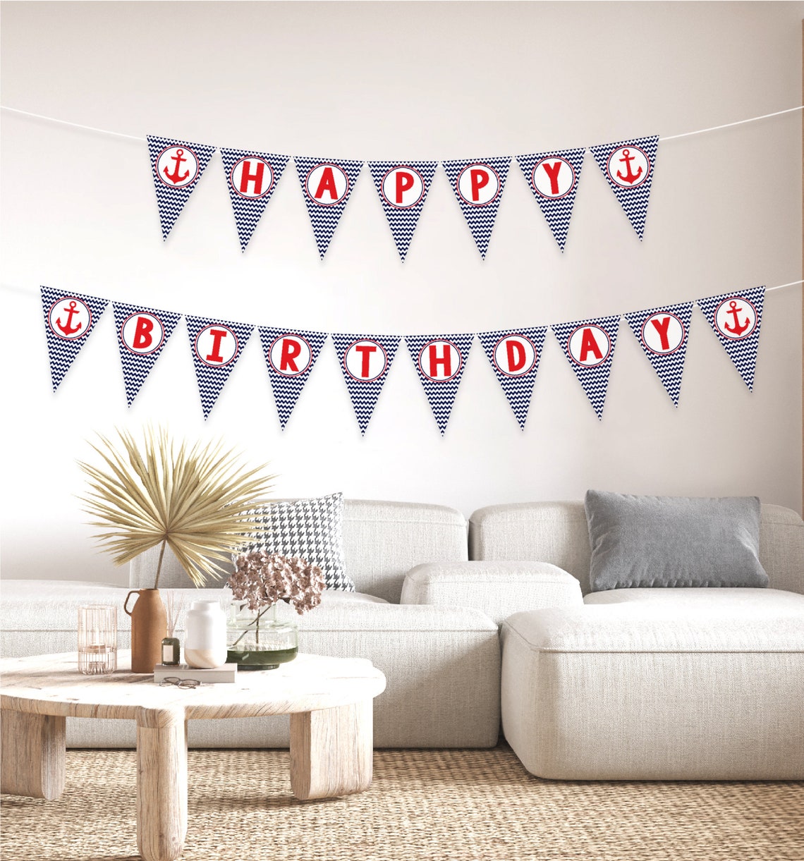 Nautical Happy Birthday Banner Printable Nautical Banner - Etsy
