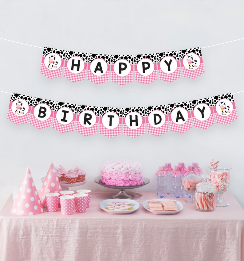 Cow Happy Birthday Banner Printable Cow Banner Personalized - Etsy