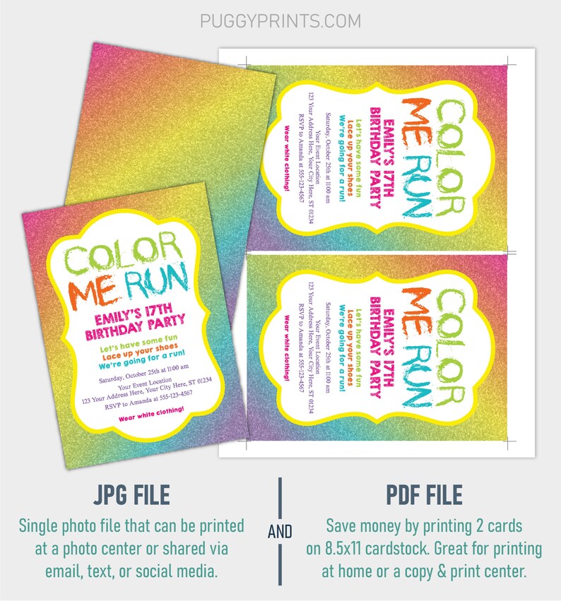 Color Run Invitation Editable Color Run Birthday Party | Etsy