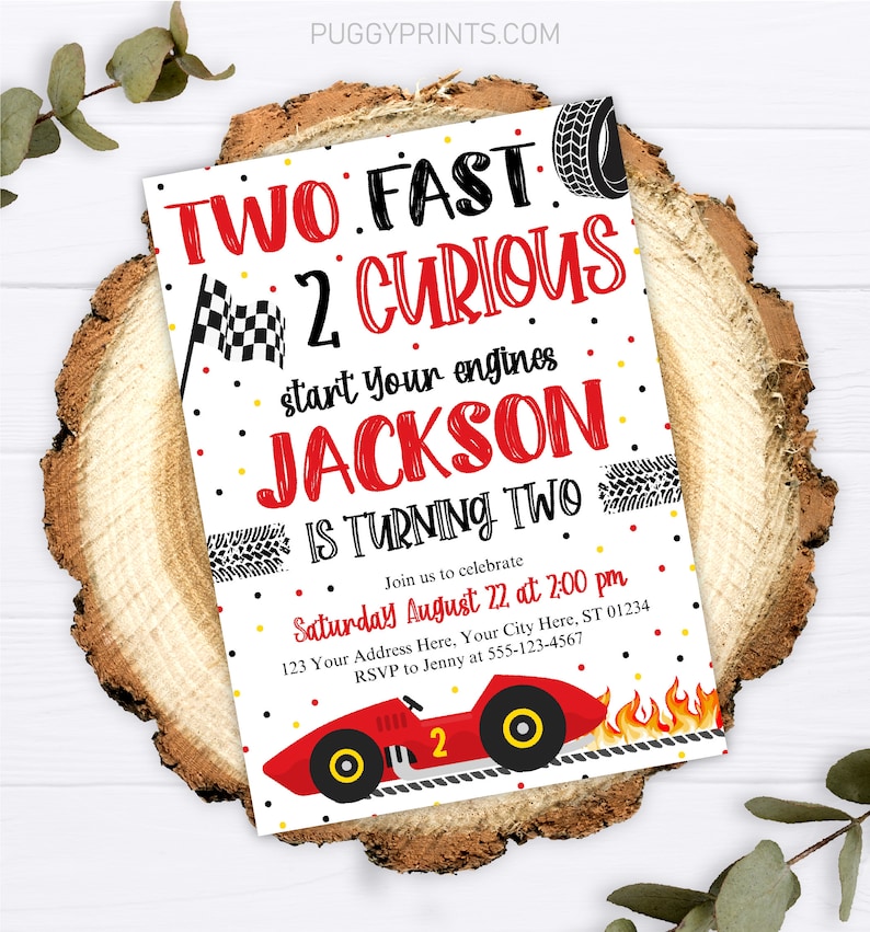 Two Fast Birthday Invitation Printable 2 Curious Invitation - Etsy