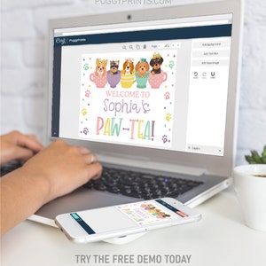 Dog Tea Party Welcome Poster Editable Tea Party Birthday - Etsy