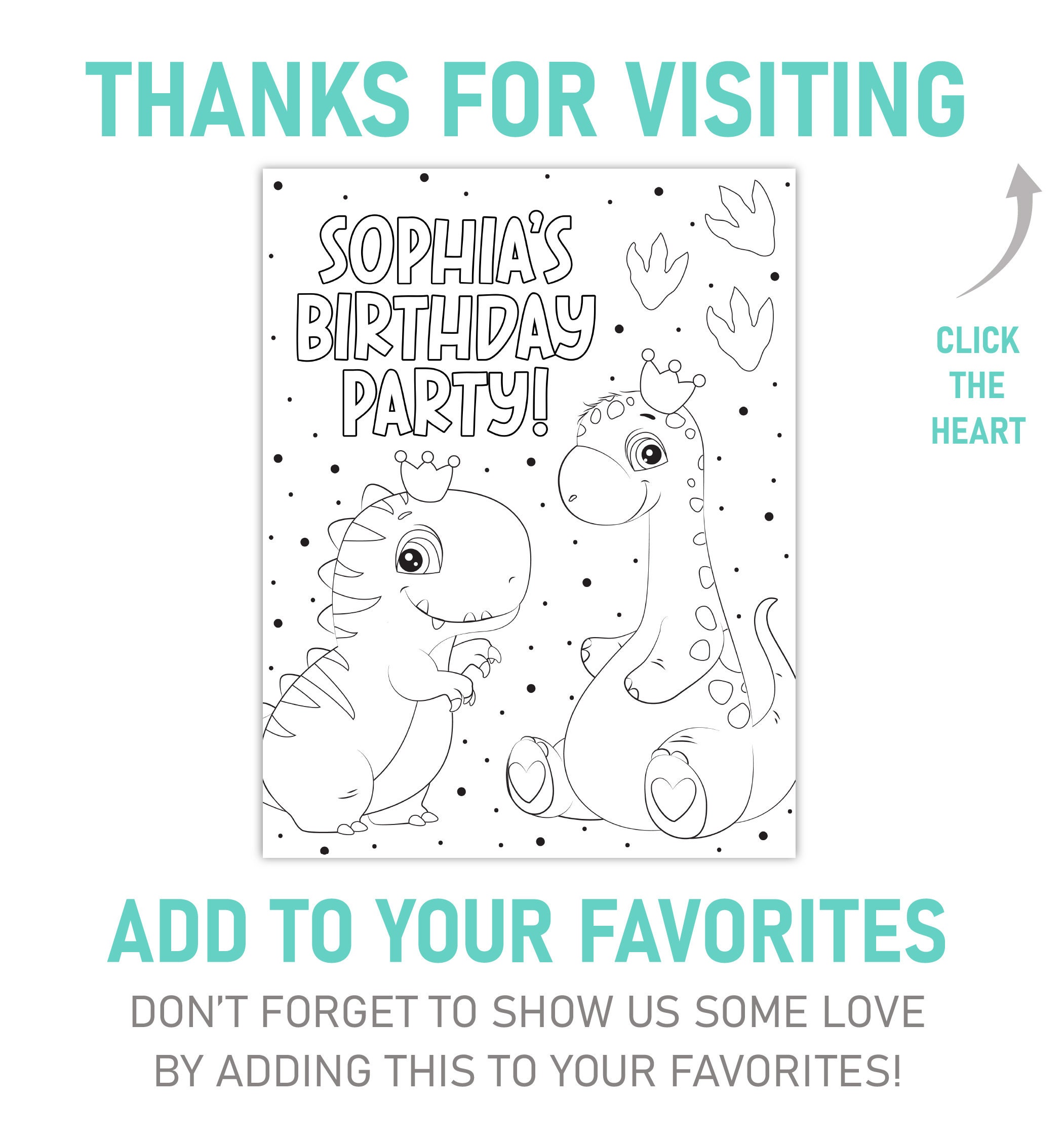 Girl Dinosaur Birthday Coloring Page Editable Dinosaur - Etsy