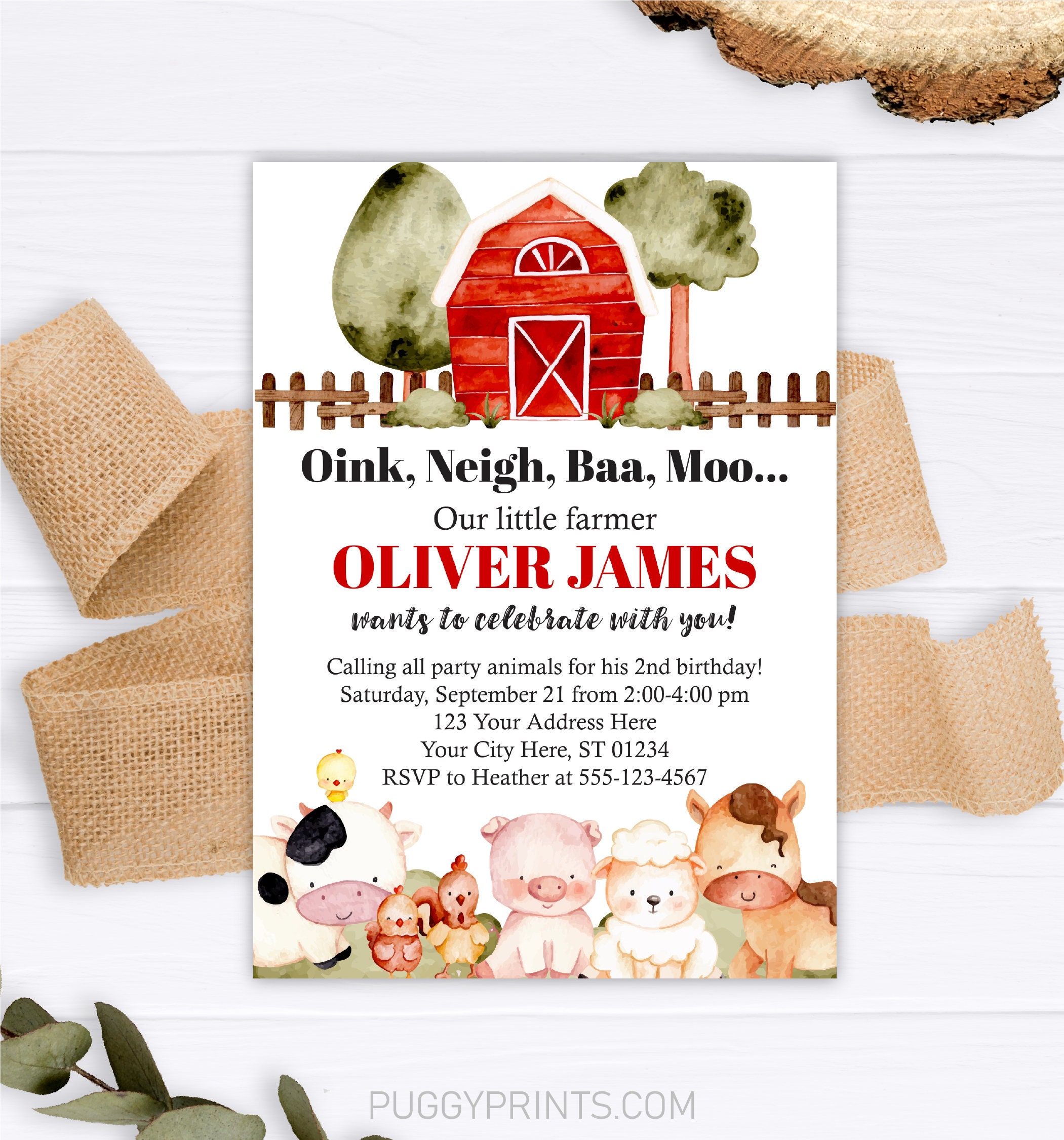 Farm Birthday Invitation Editable Farm Invitation Template | Etsy