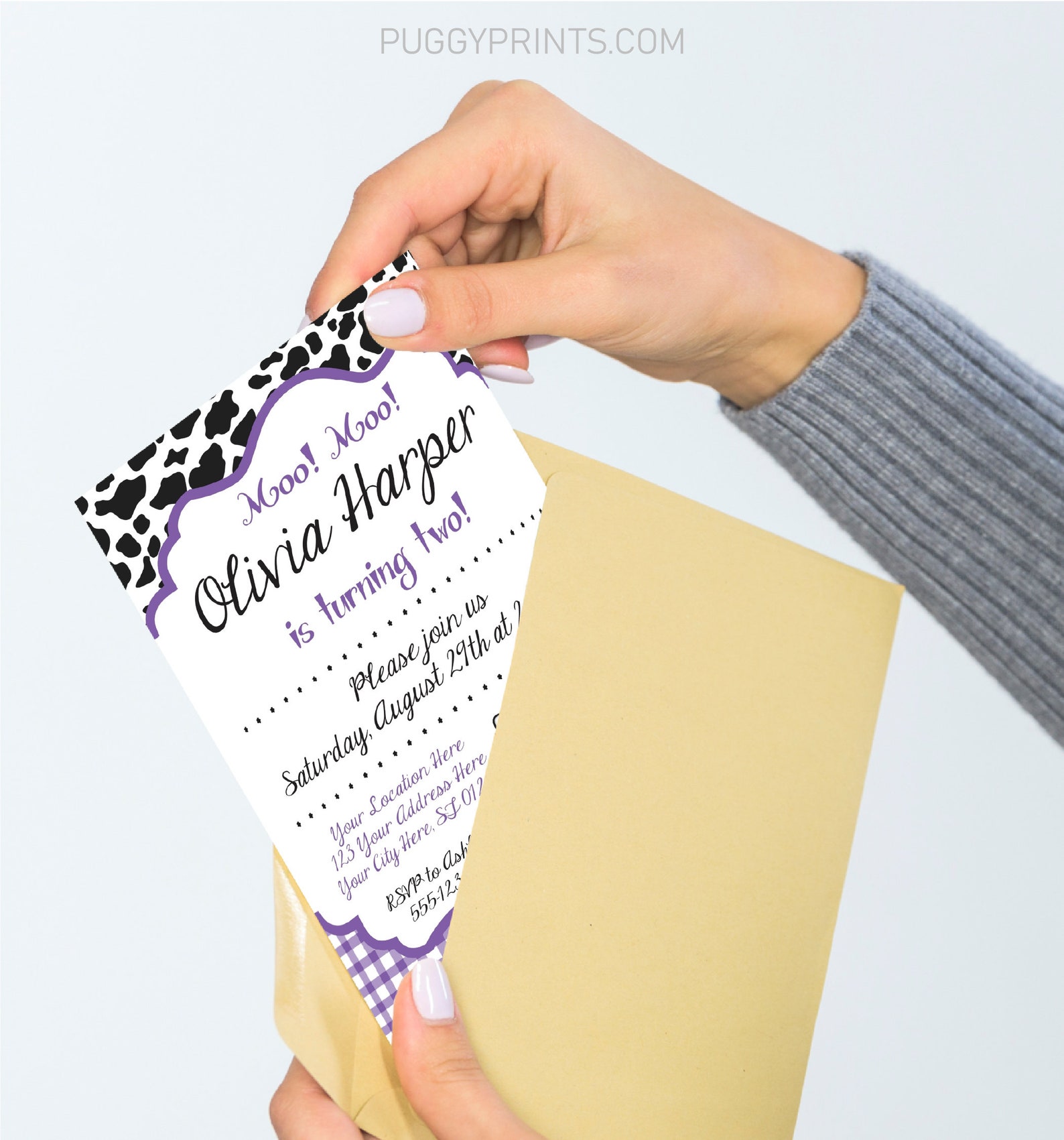 Cow Birthday Invitation Editable Cow Invitation Purple Farm - Etsy