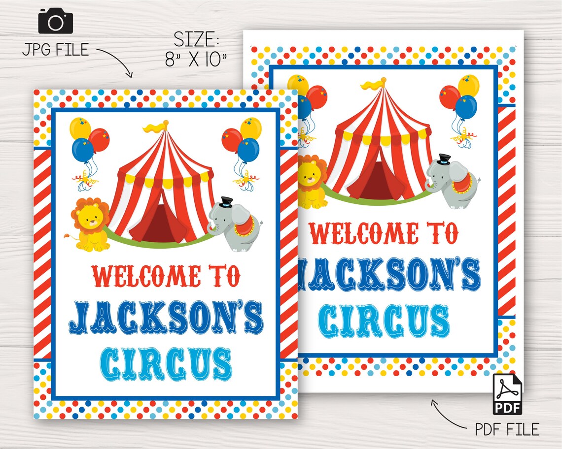 Circus Birthday Party Sign Editable Template Online - Etsy