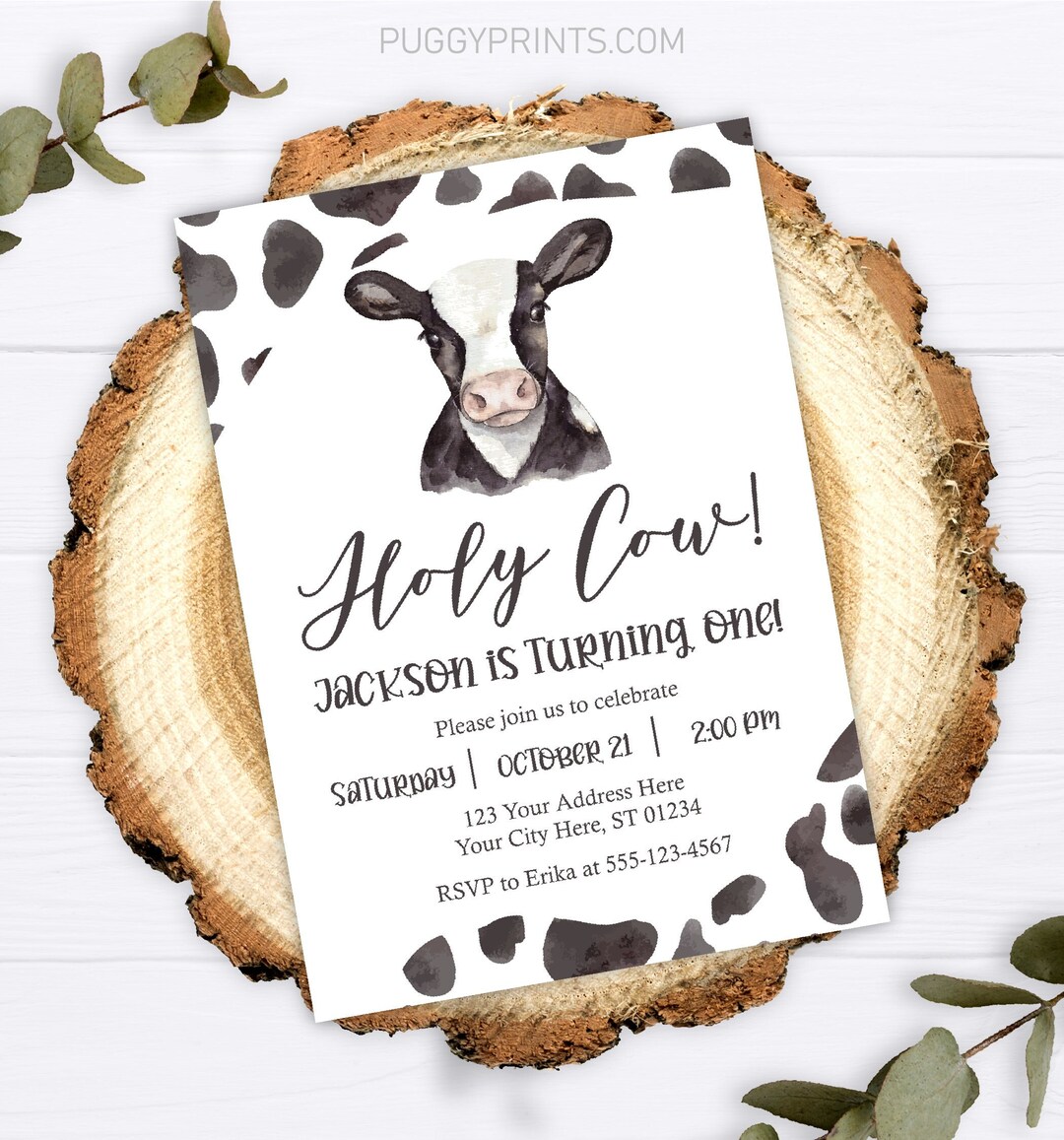 Cow Birthday Invitation Editable Boy Barnyard Party Invite Template ...