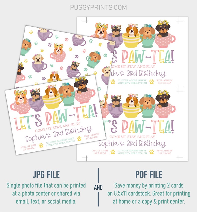 Dog Tea Party Birthday Invitation Editable Let's Paw Tea - Etsy