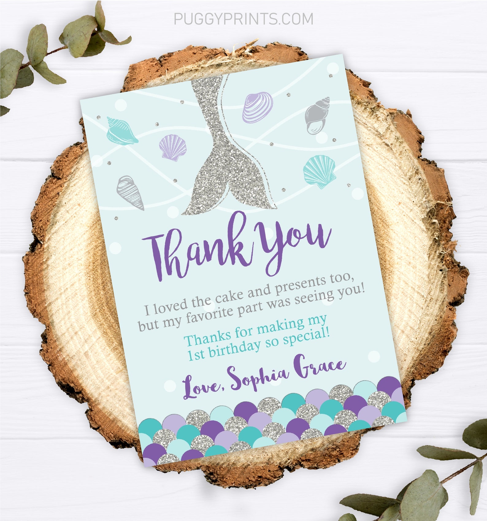 Mermaid Thank You Card Editable Mermaid Birthday Thank You - Etsy