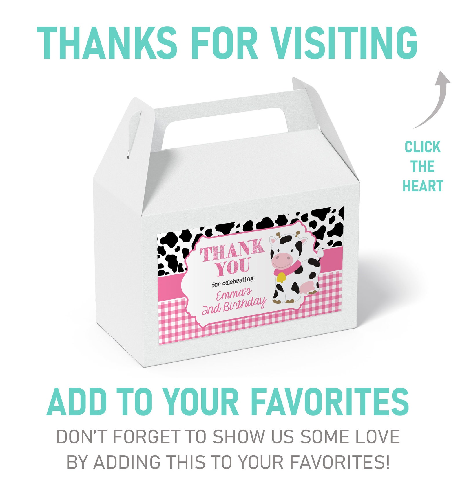 Editable Cow Birthday Favor Box Label Printable Cow Gable Box - Etsy