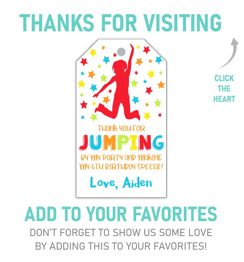 Jump Favor Tags Jump Birthday Party Favors Kids Jump Party - Etsy