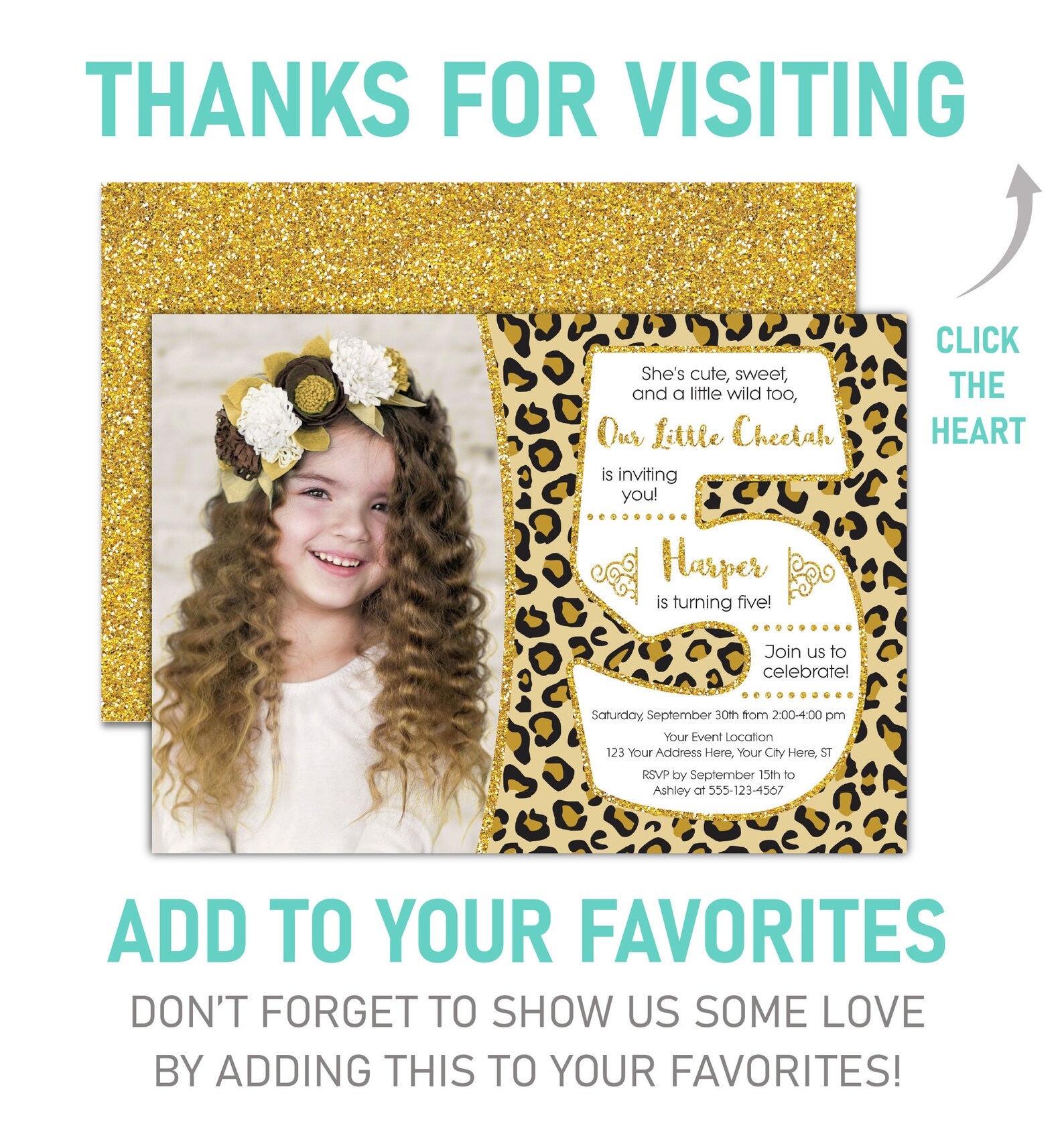 Cheetah 5th Birthday Invitation Editable Cheetah Invitation | Etsy